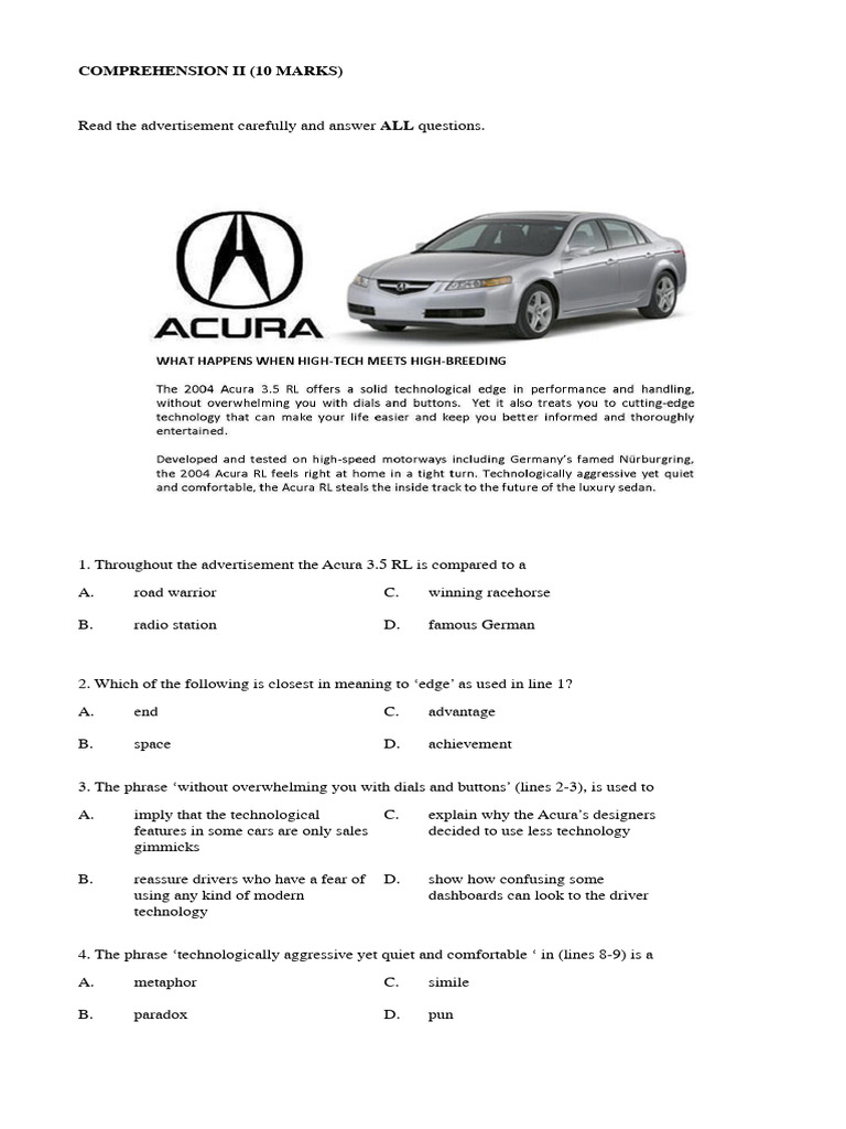 Acura Ad Comprehension | PDF | Motor Vehicle | Vehicles