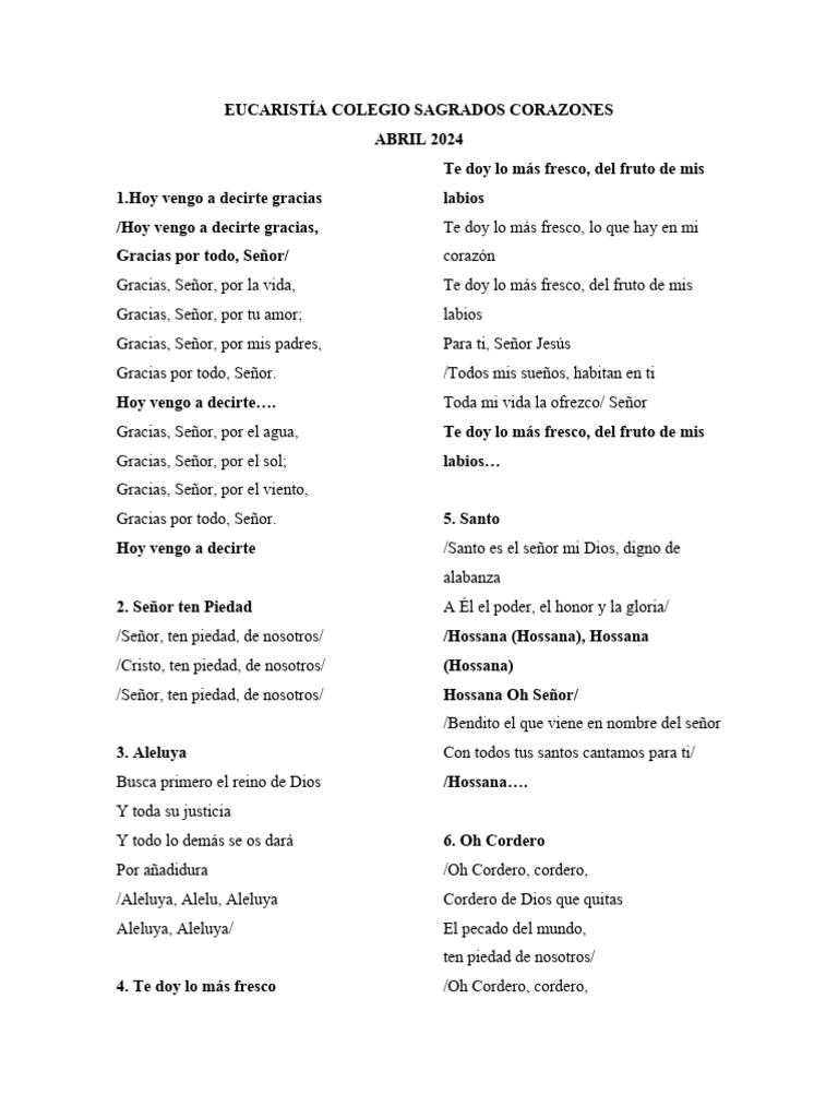 Eucaristía Colegio Sagrados Corazones Abril 2024 | PDF | eucaristía | Cristo (título)