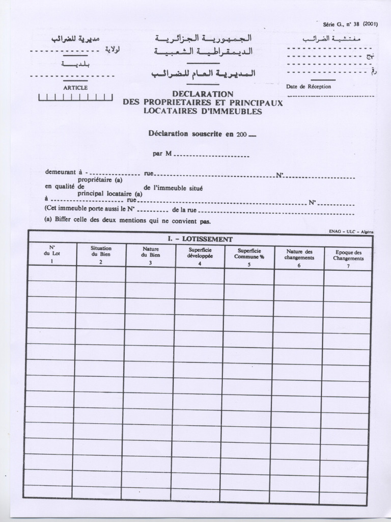 GN° 38 Déclaration Des Propriétés Et Principaux Locataires D'immeubles ...