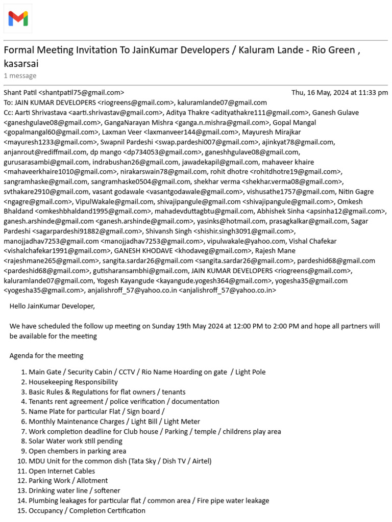 Meeting Agenda for Rio Green Developers | PDF