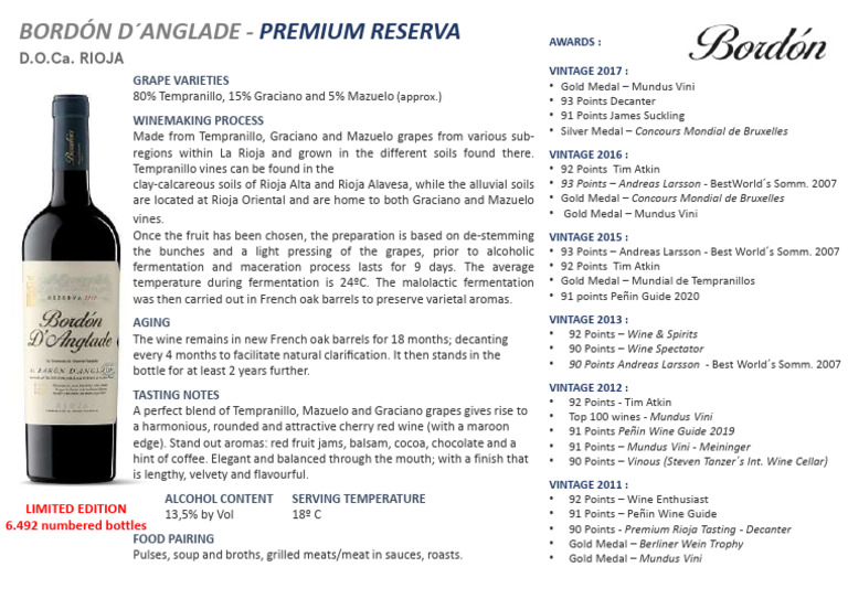 Bordon D Anglade Reserva | PDF | Wine | Grape