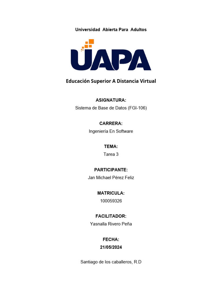 Base de Datos Tarea 3 | PDF | Informática
