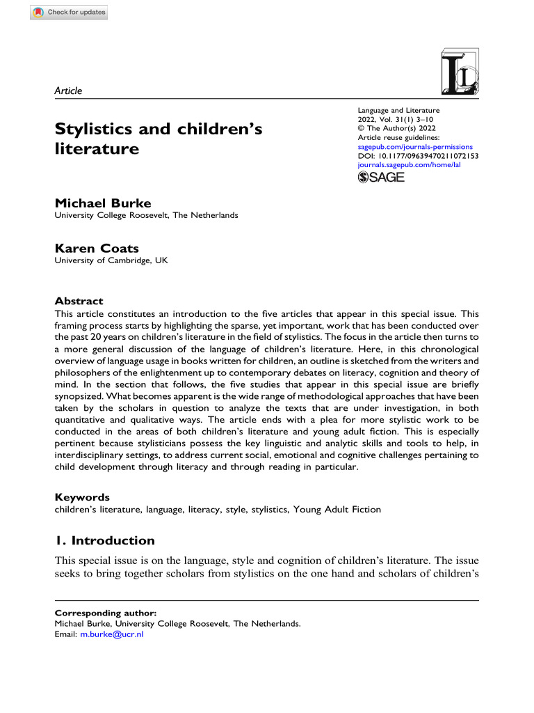 Stylistics in Children's Literature Analysis | PDF | Children's ...