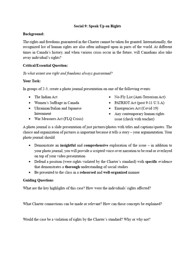 Speak Up on Rights performance assessment task | PDF