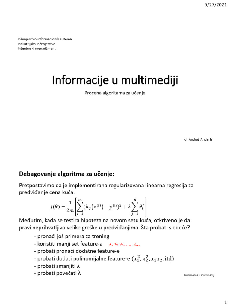 09 Procena Algoritama Za Ucenje-1 | PDF