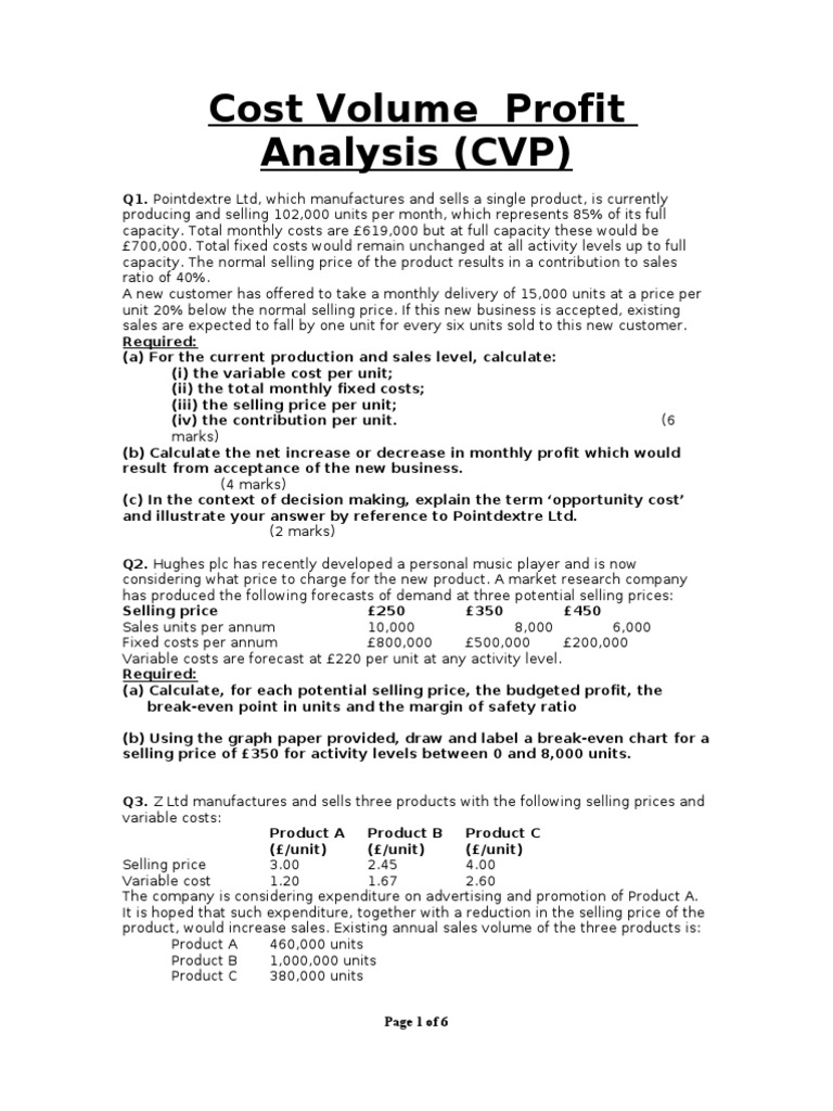 Cost Volume Profit Analysis For Paper 10 | PDF | Marketing | Economies