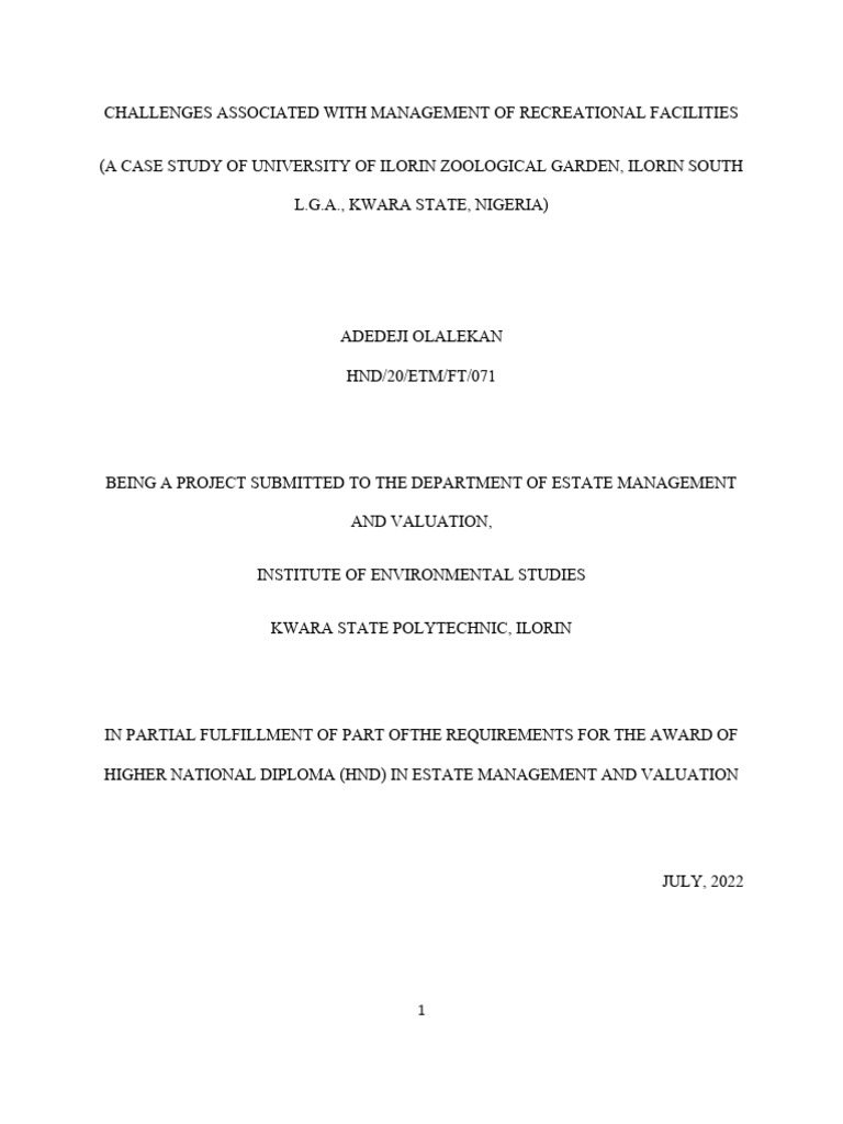 Unilorin Zoo: Pre-existing Structures | PDF | Recreation