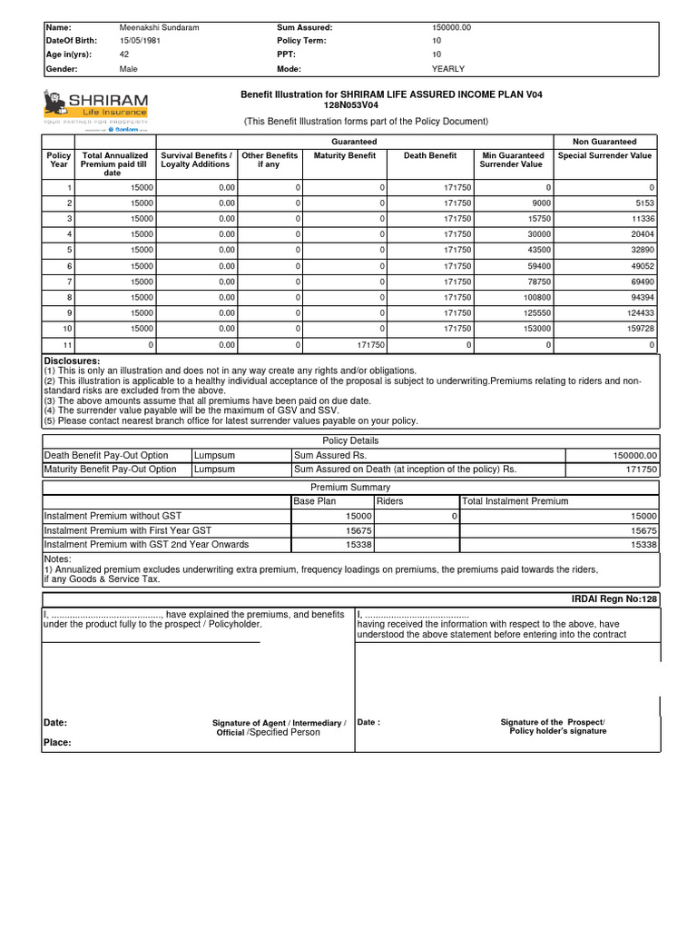 Shriram Life Assured Income Plan Benefits | PDF | Insurance | Financial ...