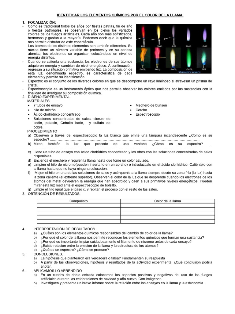 Practica Del Laboratorio Identificar Los Elementos Quìmicos Por El ...