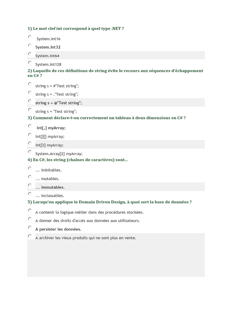 QCM C# 3 | PDF | C# (Langage de programmation) | Génie logiciel