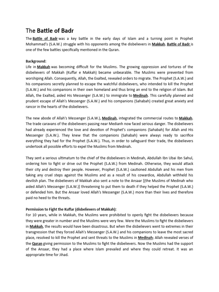 The Battle of Badr | PDF | Muhammad | Abrahamic Religions