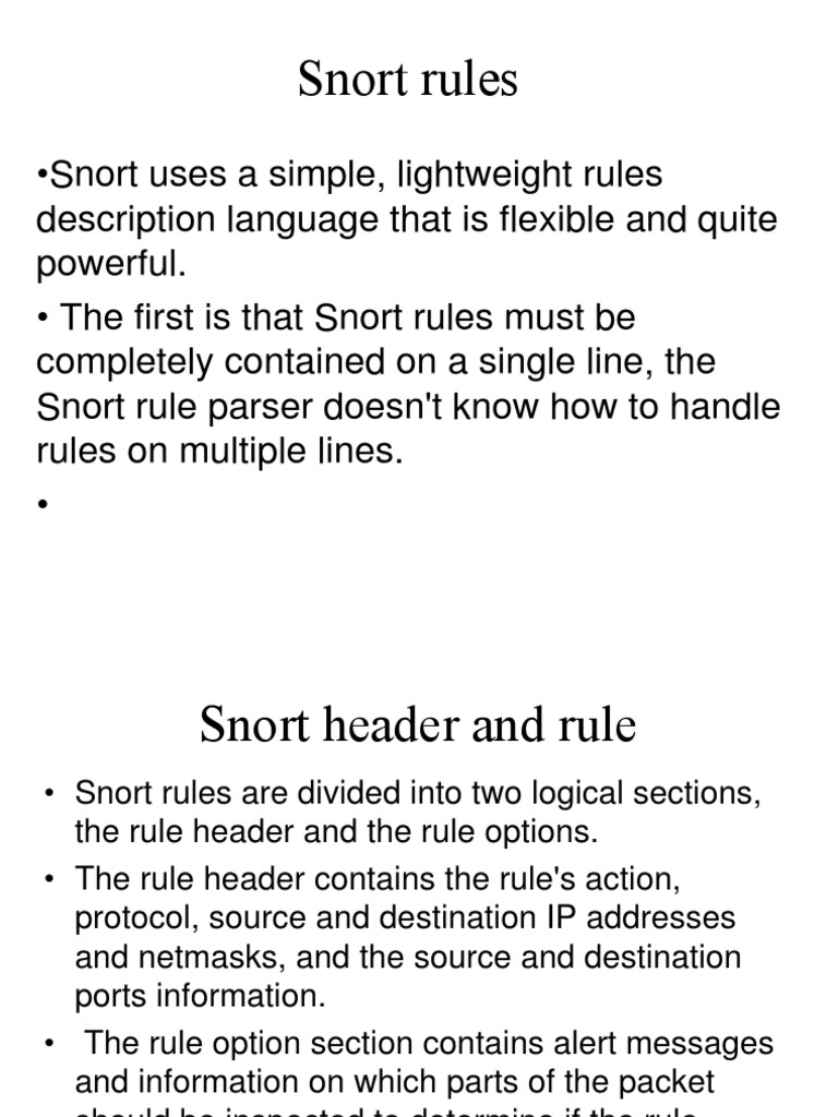 Comprehensive Guide to Snort Rule Headers and Options | PDF | Transmission Control Protocol ...