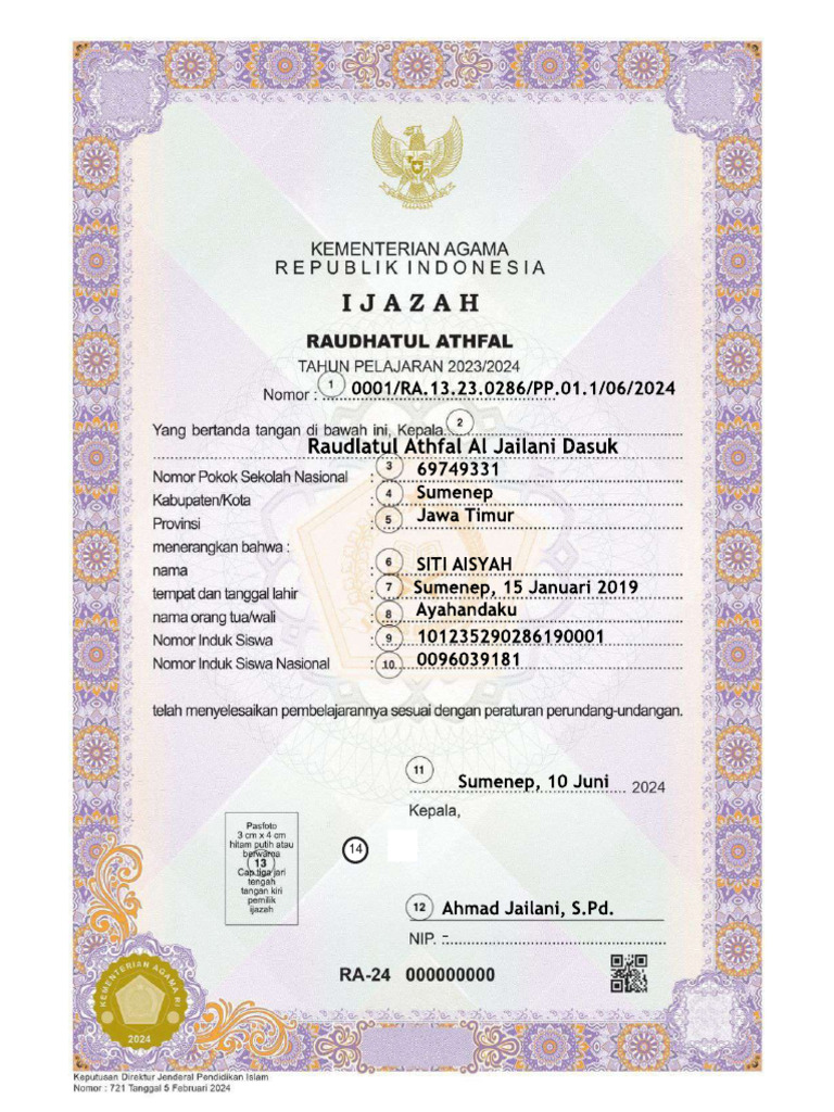 Ijazah RA 2024. | PDF