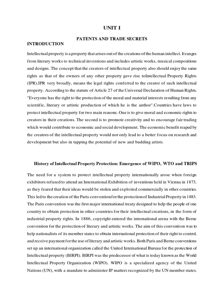 UNIT 1 | PDF | Patent | Intellectual Property