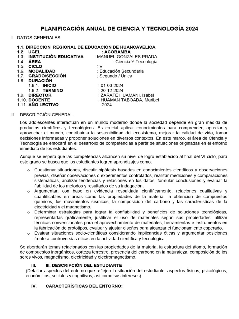 Programacion Anual Cyt 2do | PDF | Aprendizaje | Nutrición