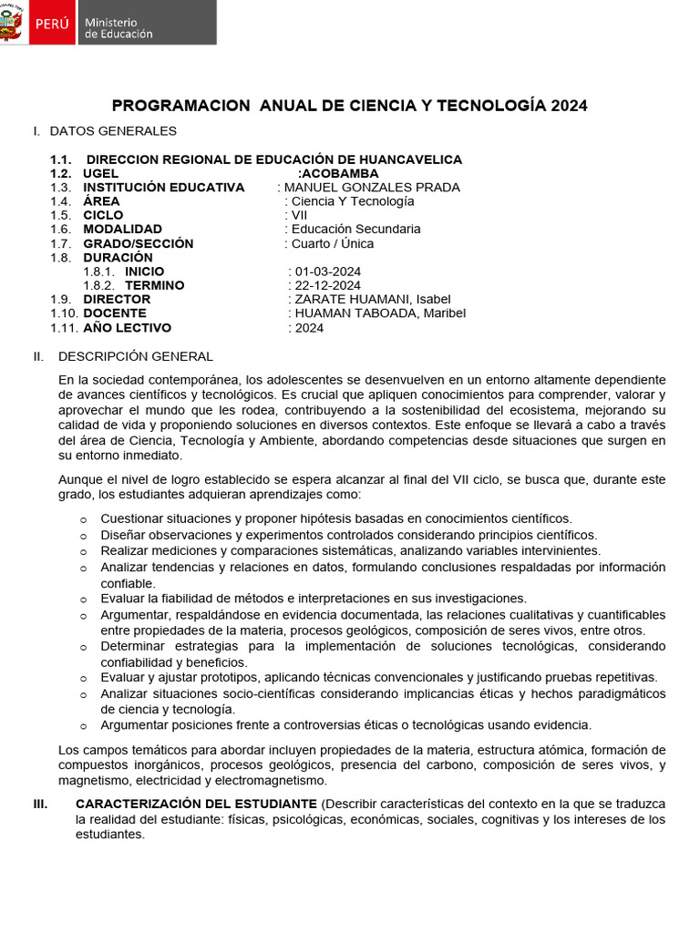 PROGRAMACION ANUAL CyT 4TO | PDF | Aprendizaje | Medición