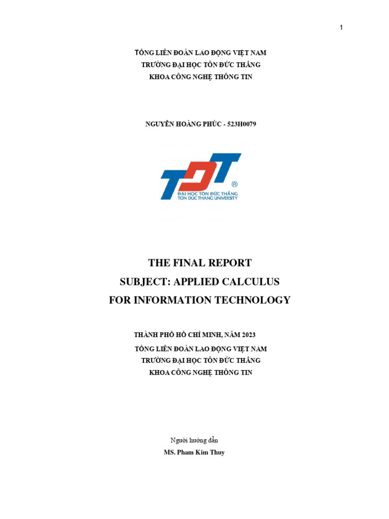 The Final Report Subject: Applied Calculus For Information Technology | PDF