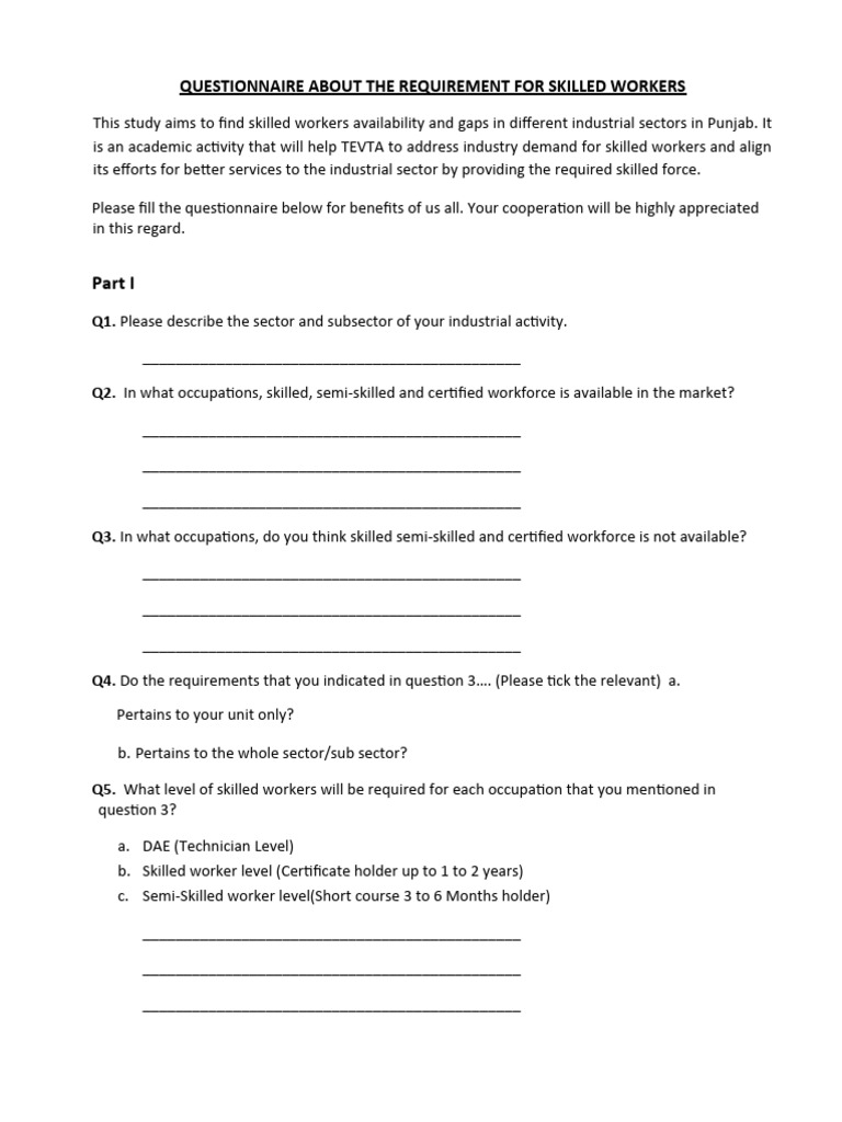 Questionnaire About Requirement of Skilled Workers | PDF | Labor | Business