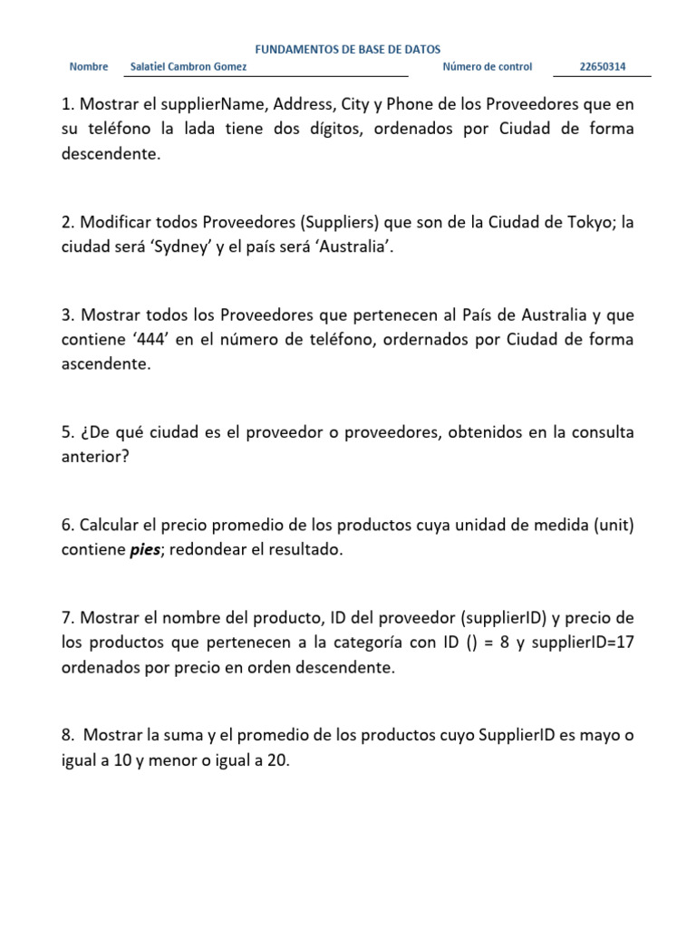 Ejercicios DML | PDF | Bases de datos
