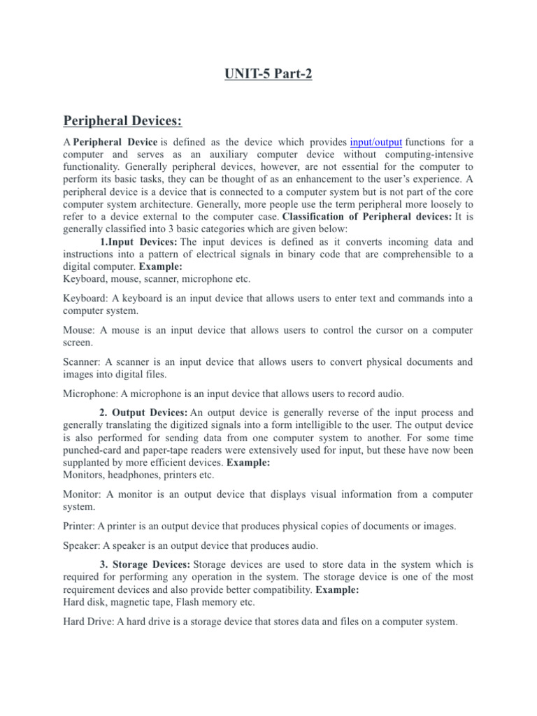 peripheral devices | PDF | Computer Data Storage | Input/Output