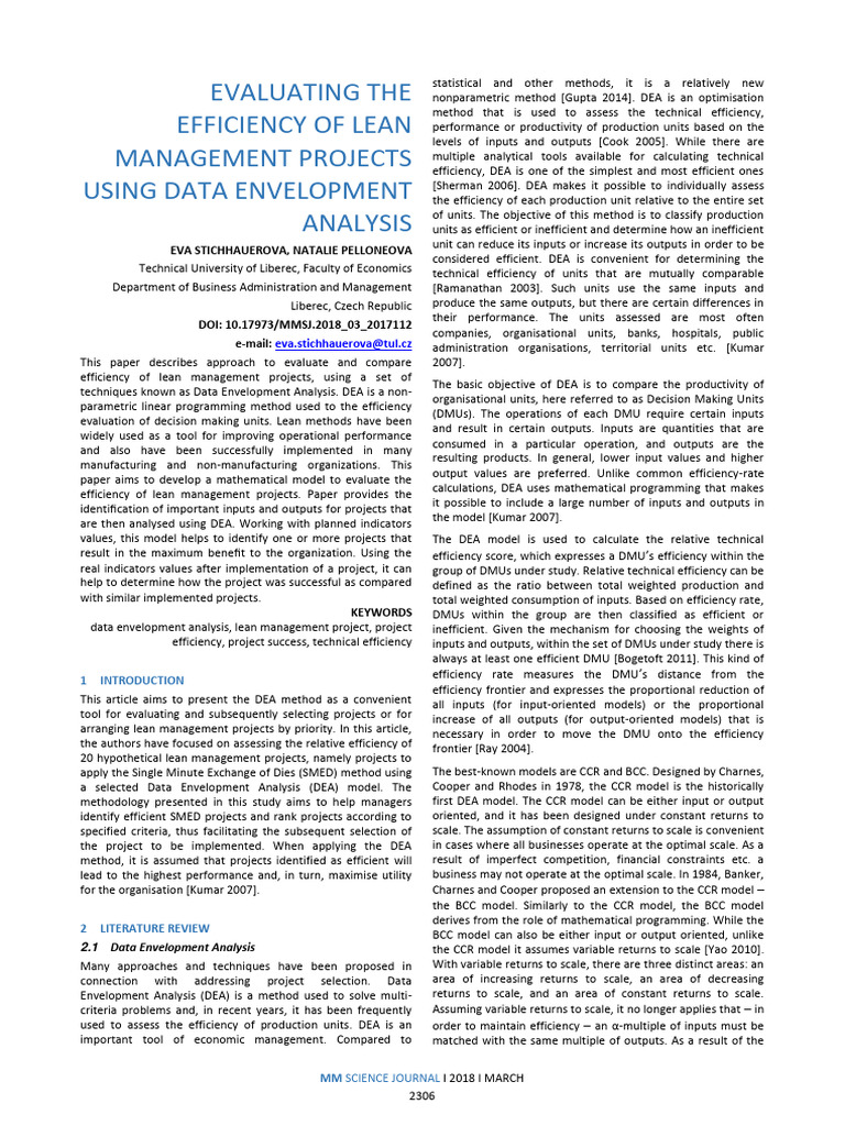 Mmscience 2018 03 Evaluating The Efficiency Of Lean Management Projects Using Data 