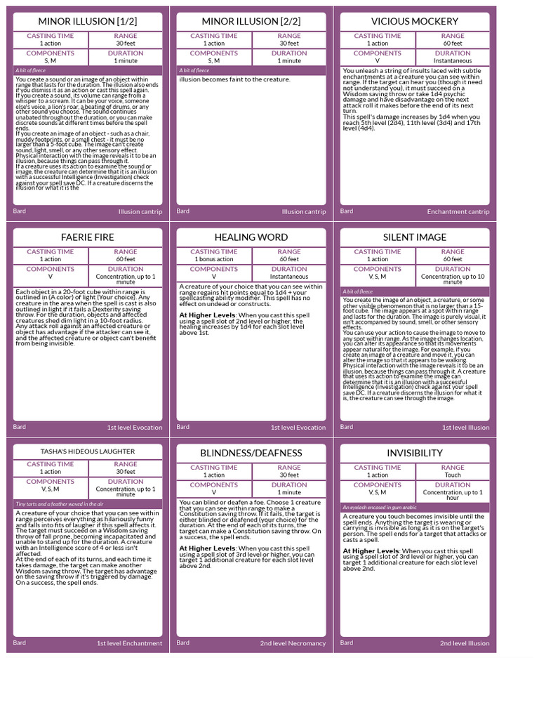 Bard Spells | Download Free PDF | Illusion | Neuropsychological Assessment