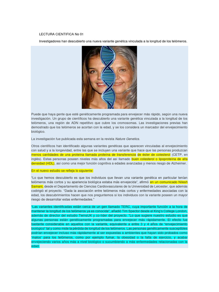 Lectura Cientifica No 01 y 02 | PDF | Telómero | Biología Celular)
