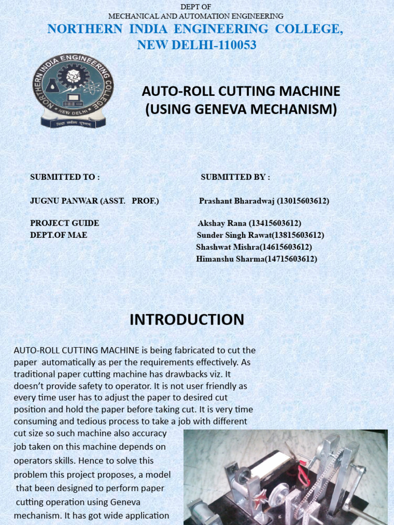 Auto-Roll Cutting Machine (Using Geneva Mechanism) : Northern India ...