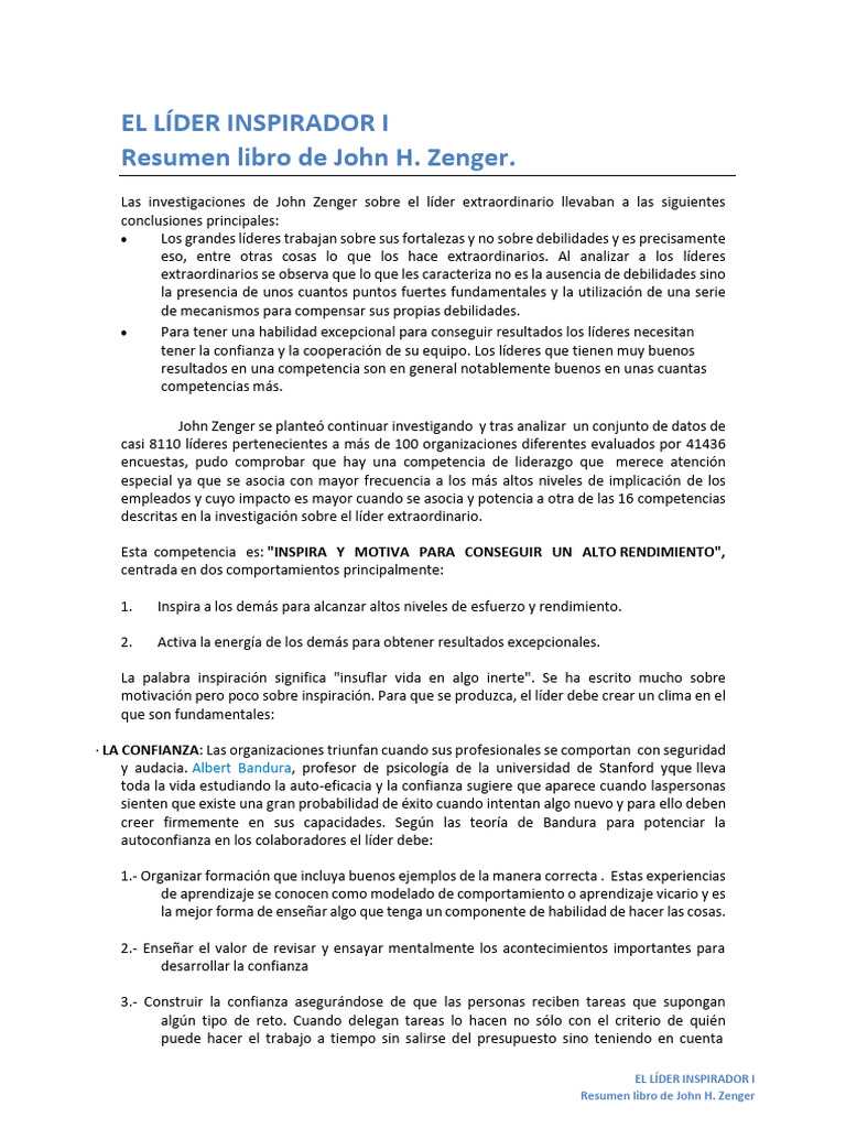 5.2 EL LÍDER INSPIRADOR. Resumen Libro John Zenger | PDF | Liderazgo ...