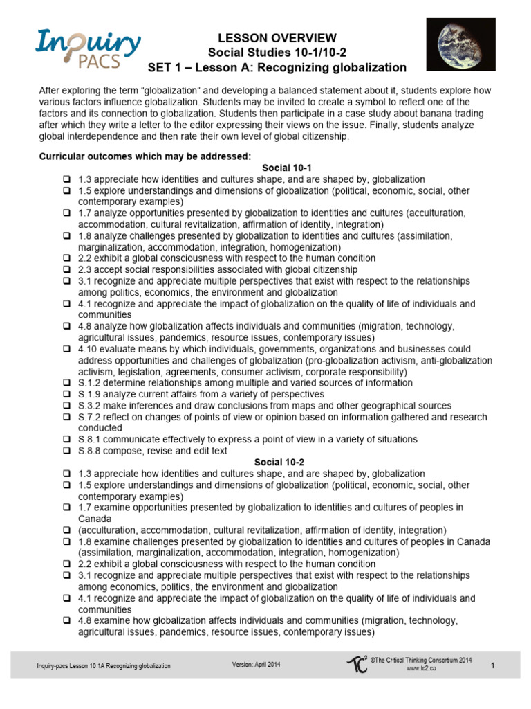Lesson Overview Social Studies 10-1/10-2 SET 1 - Lesson A: Recognizing ...