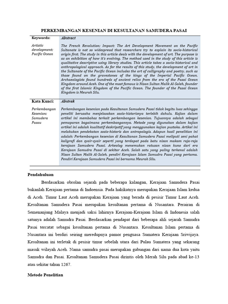 Perkembangan Kesenian Di Kesultanan Samudera Pasai | PDF | Ilmu Sosial ...