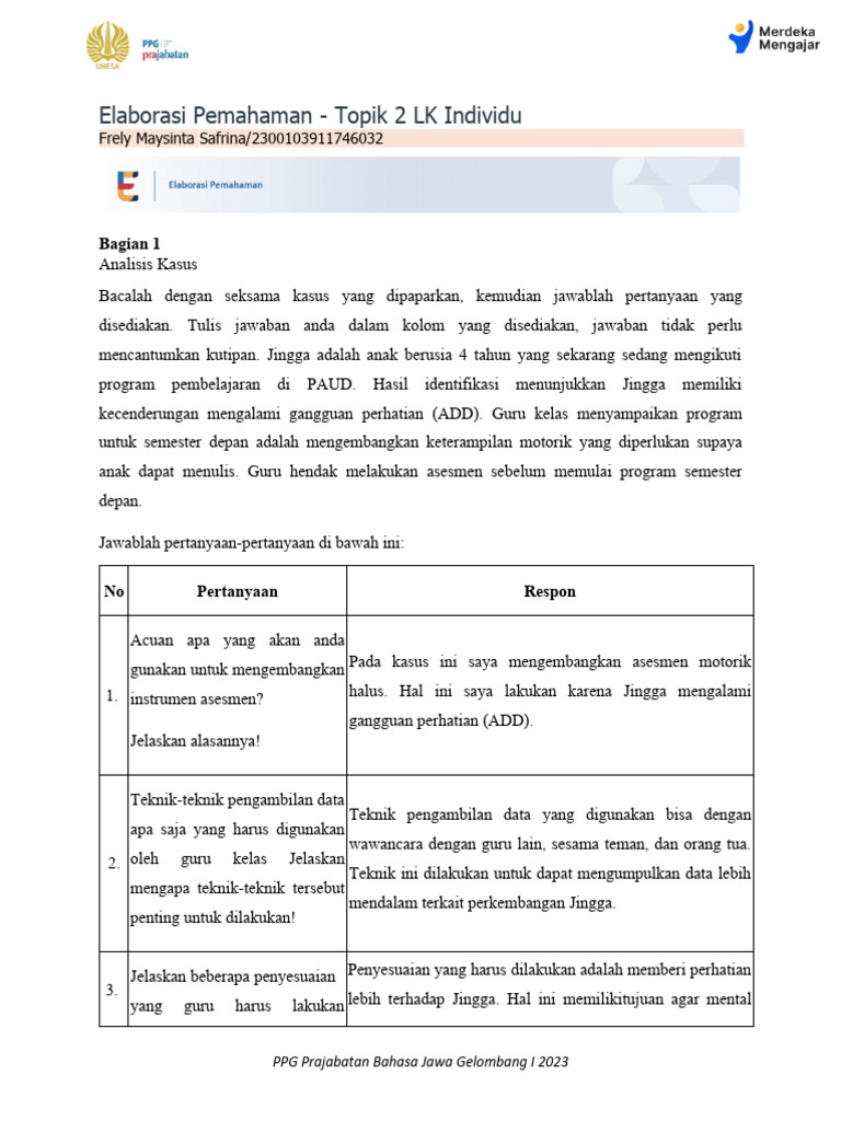 Elaborasi Pemahaman - Topik 2 LK Individu | PDF | Karier & Perkembangan | Kesehatan Holistik