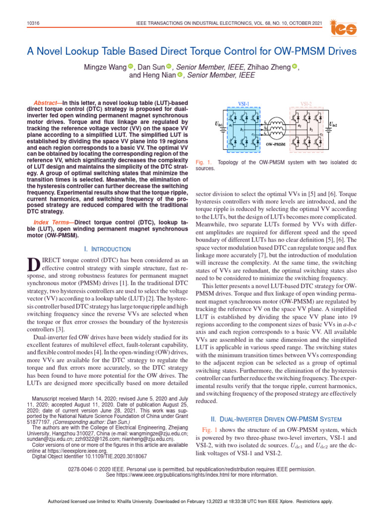 A Novel Lookup Table Based Direct Torque Control For OW-PMSM Drives ... A Novel Lookup Table Based Direct Torque Control For OW-PMSM Drives ...