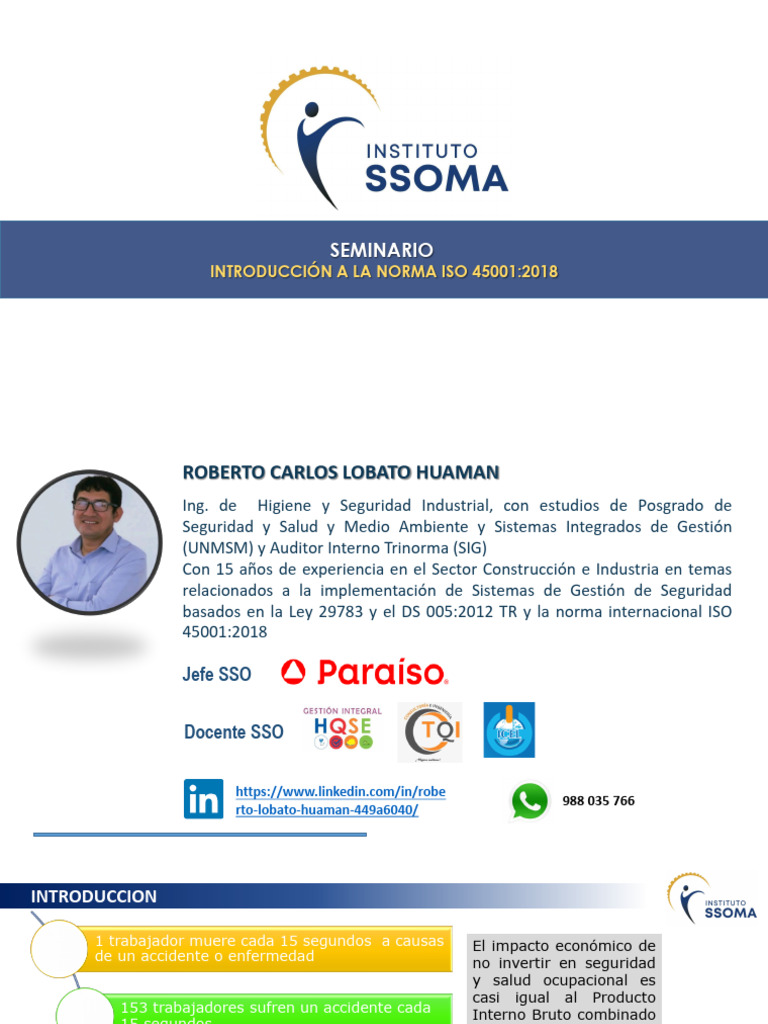 Seminario ISO 45001:2018 Seguridad SST | PDF | Planificación | Información