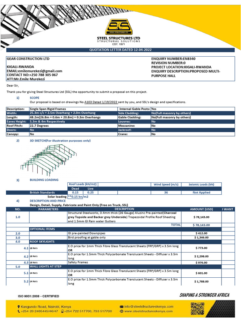 En8340 - Quotation Letter | Download Free PDF | Roof | Building Engineering