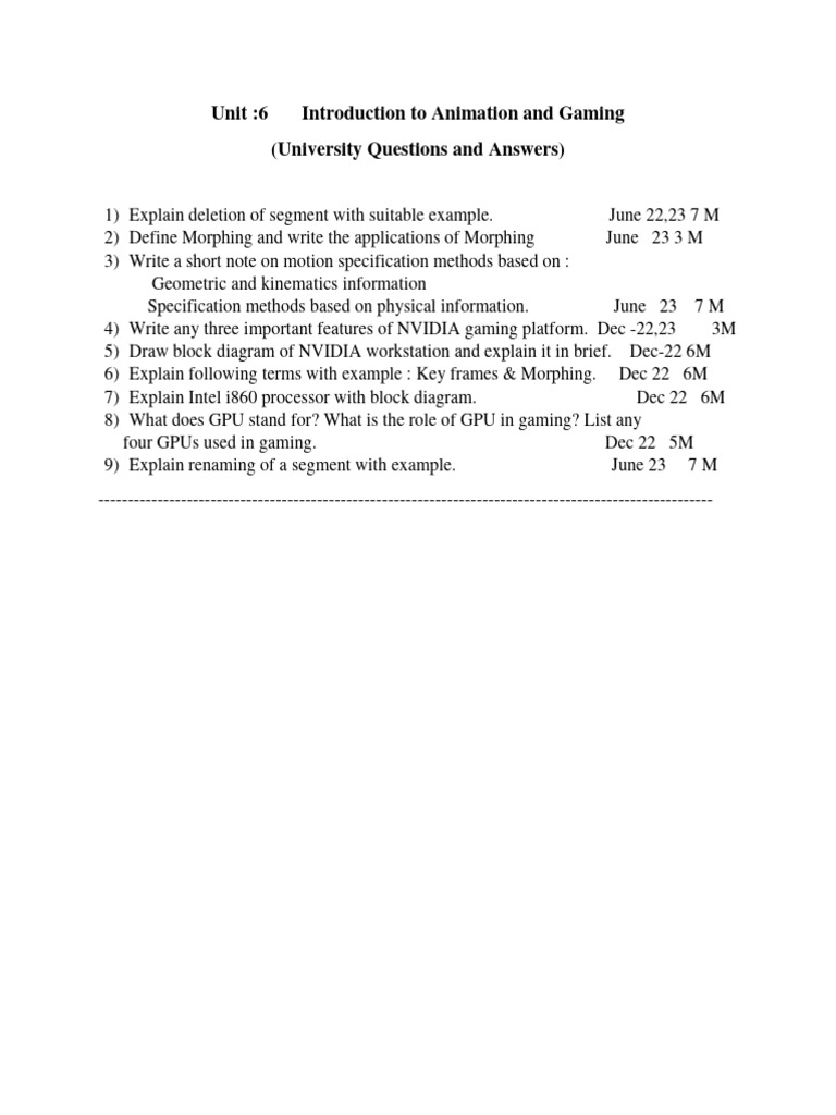 Unit:6 Introduction To Animation and Gaming (University Questions and ...