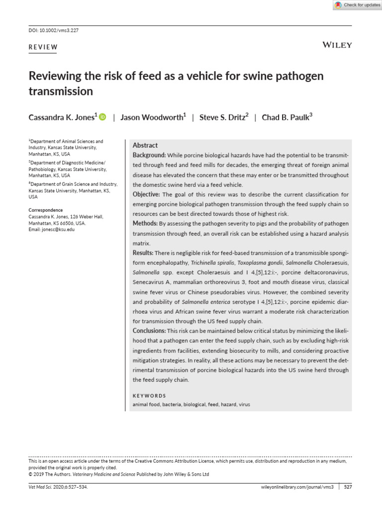 Veterinary Medicine Sci - 2019 - Jones - Reviewing The Risk of Feed As ...