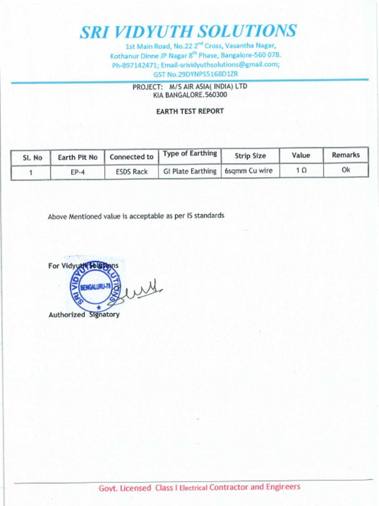 Earth Pit Test Report | PDF