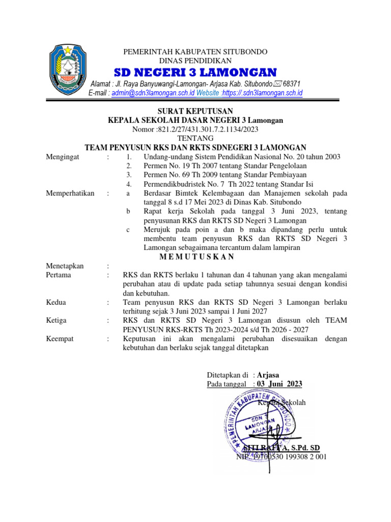 SK TIM PENYUSUN RKS Ok | PDF