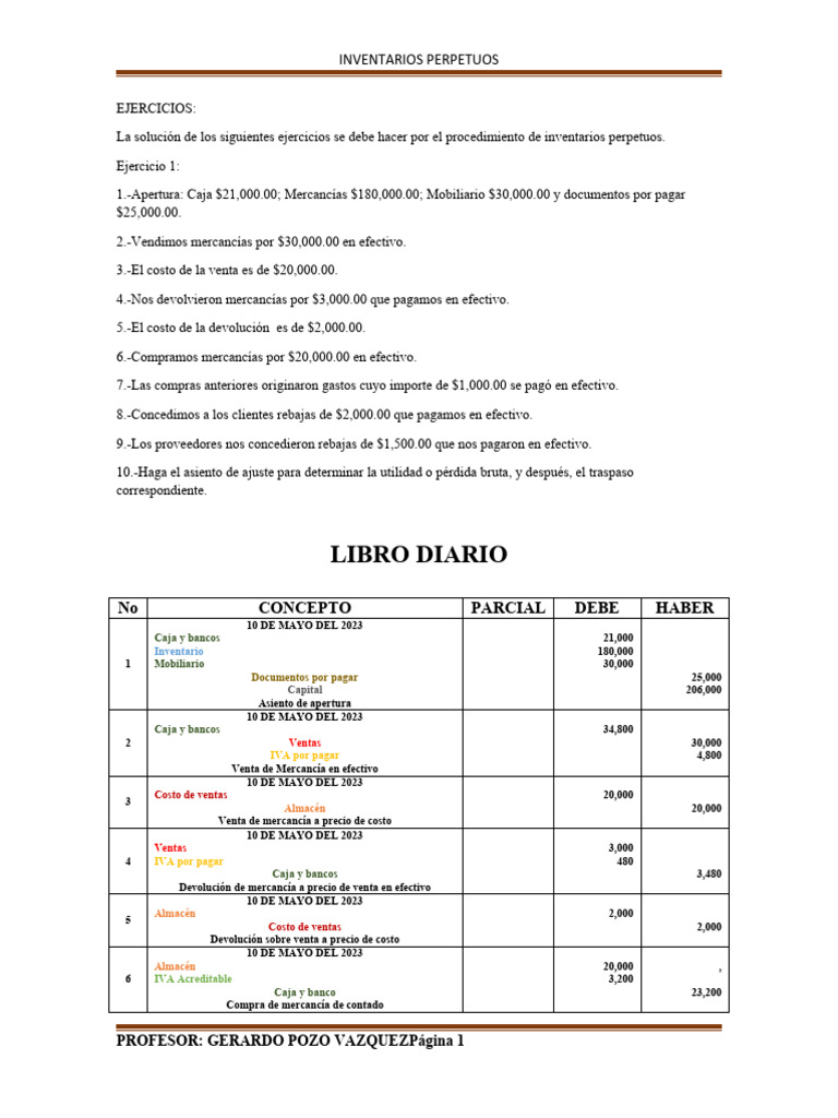 Ejercicios de Inventarios Perpetuos | Descargar gratis PDF | Hoja de balance | Economía Financiera