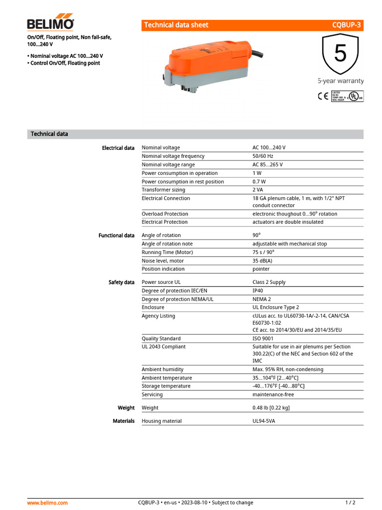 Actuator Technical Data Sheet | PDF | Alternating Current | Actuator