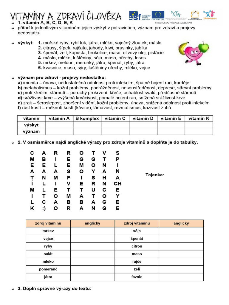 18 Ch9 Doc Vitaminy Pracovni List | PDF