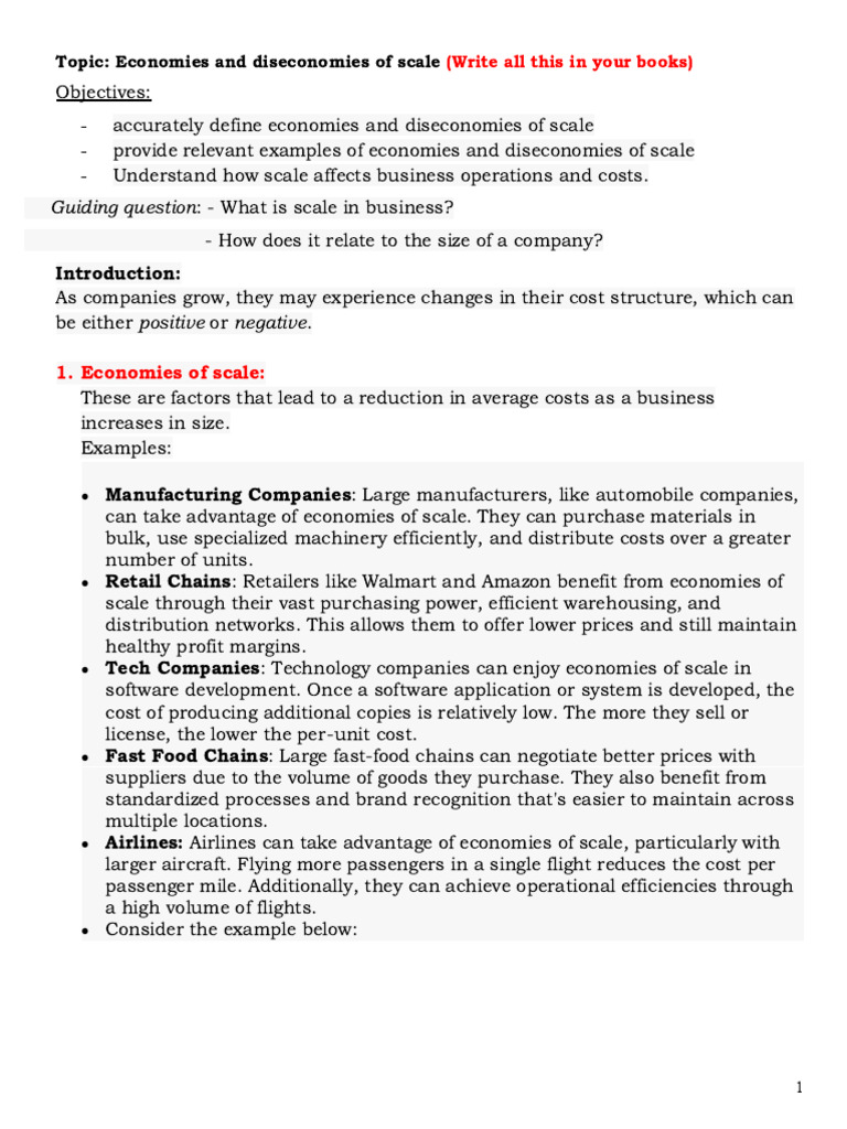 Economies and Diseconomies of Scale | PDF | Economies Of Scale ...