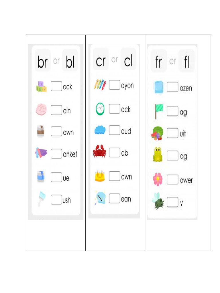 Level 2 Blending (BL, BR, CL, CR, FL, FR) Worksheet | PDF
