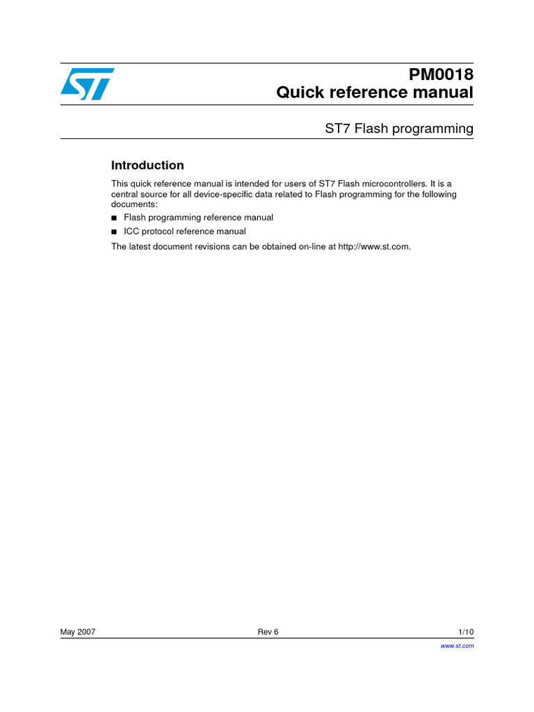 Cd00054959 St7 Flash Programming Quick Reference Guide Stmicroelectronics Pdf Flash Memory
