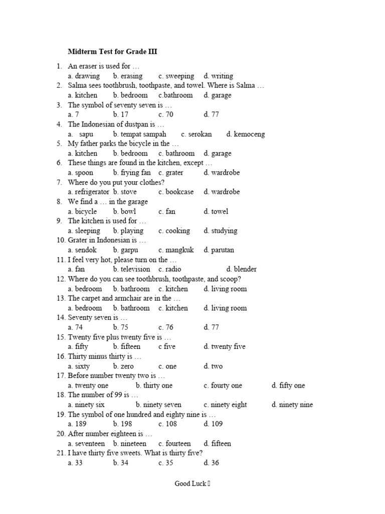 Midterm Grade 3 | PDF | Home & Garden