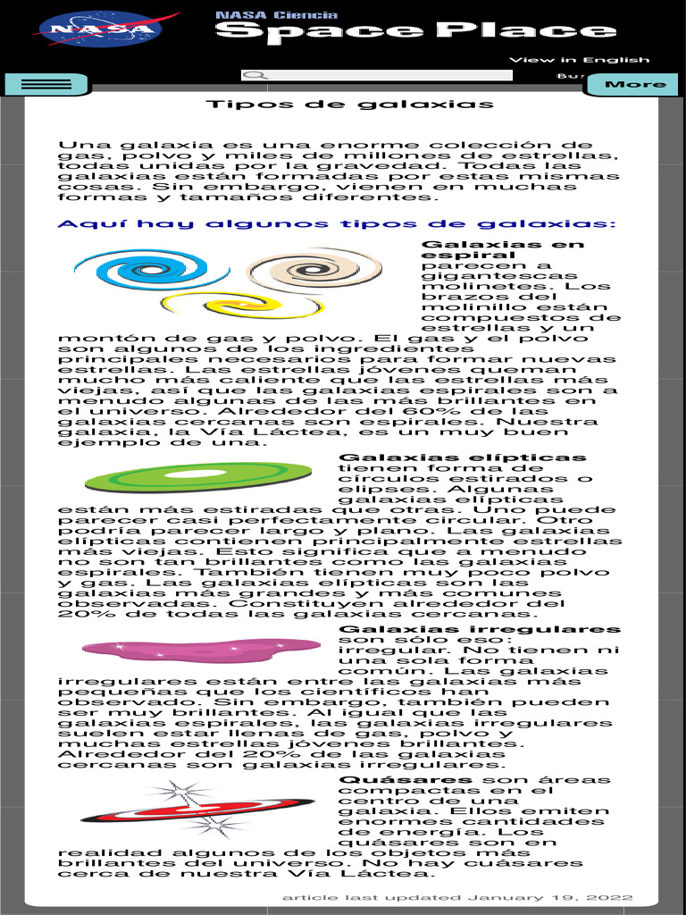 Types of Galaxies NASA Space Place - NASA Science For Kids 2 | PDF ...