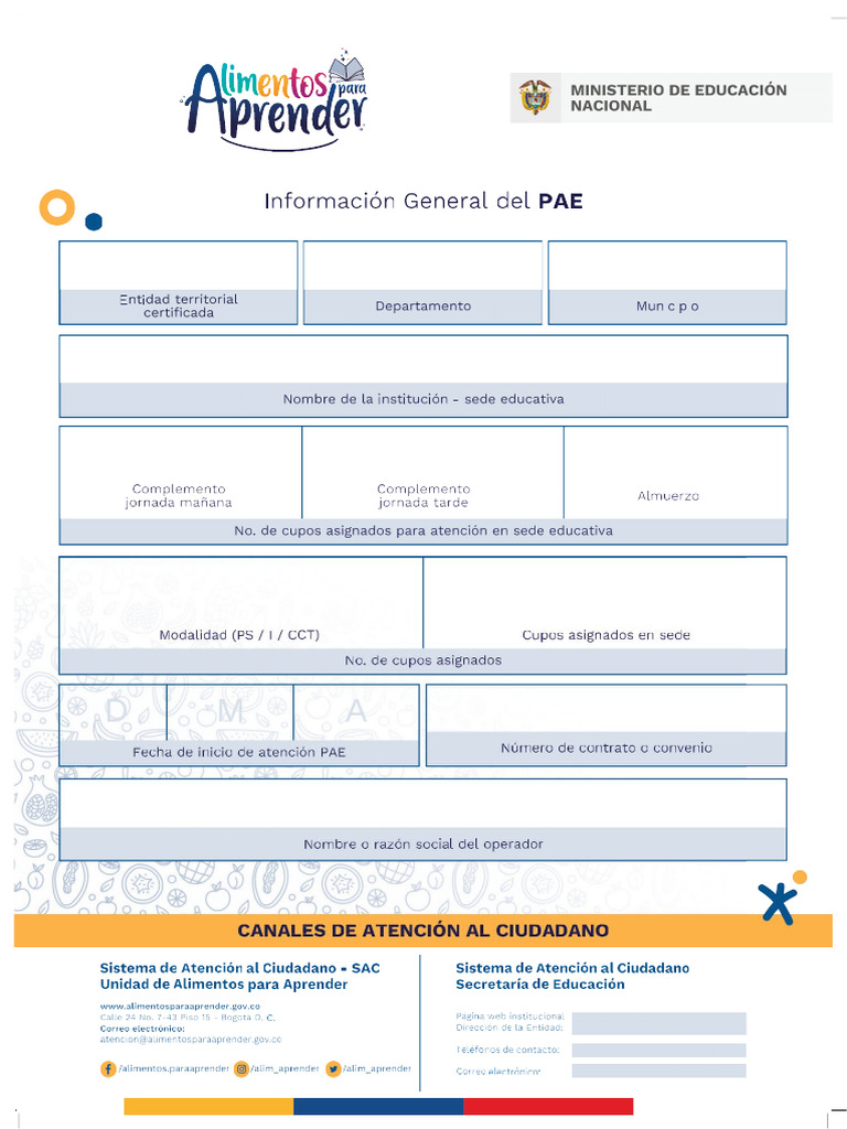Ficha Técnica Información PAE 2024 | PDF