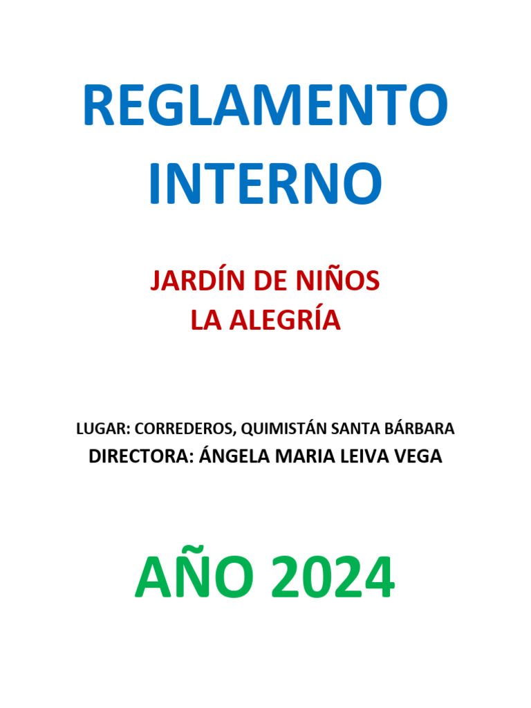 REGLAMENTO INTERNO KINDER | PDF | Educación de la primera infancia