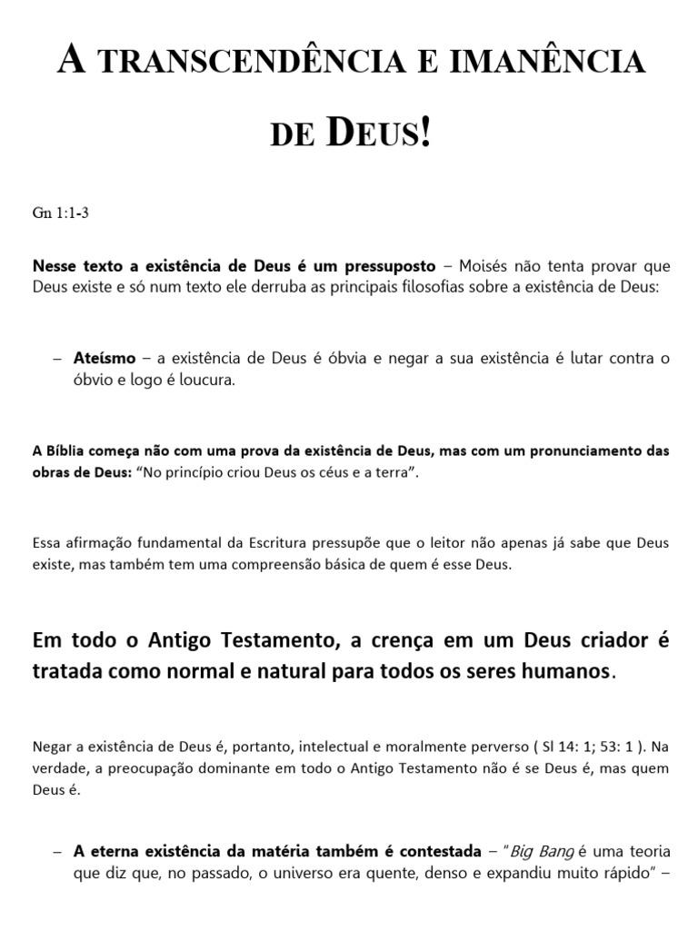 A Transcendência e Imanência de Deus | PDF | Deus | Tempo